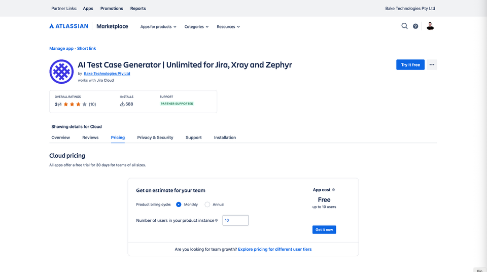 Free Tier for AI Test Case Generator on Jira